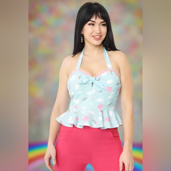 Unique Vintage | Tops | Nwt Unique Vintage Aqua Rainbow Print Peplum ...